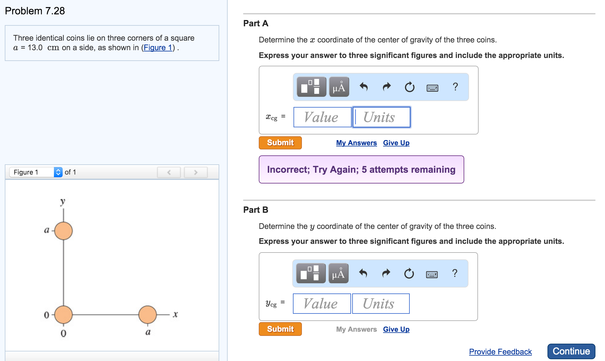 Solved Problem 7.28 Part A Three identical coins lie on | Chegg.com