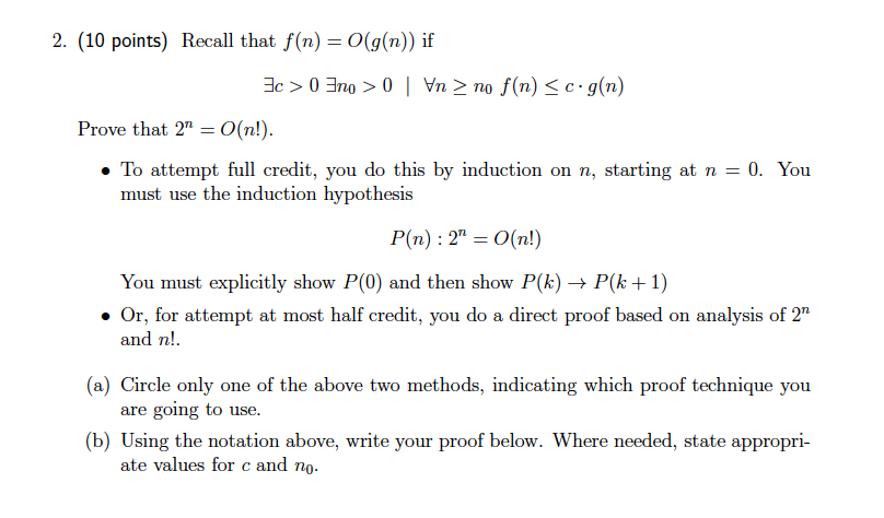 Solved 2. (10 points) Recall that f(n) - O(g(n)) if Prove | Chegg.com Solved 2. (10 points) Recall that f(n) - O(g(n)) if Prove | Chegg.com