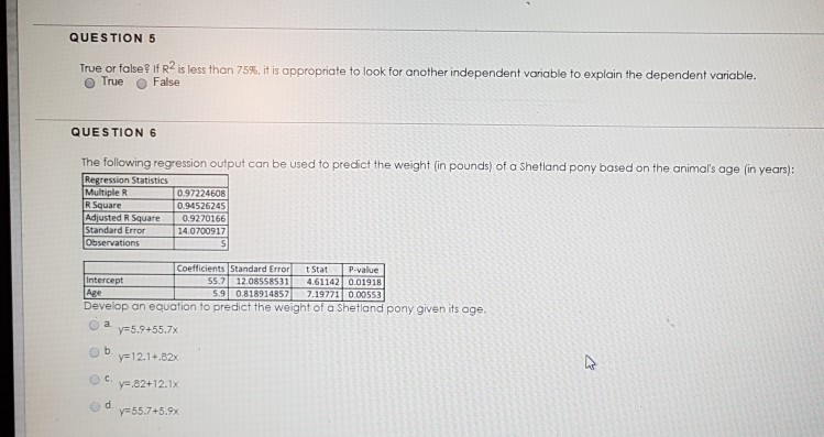 Solved Question 1 The Following Regression Output Can Be 4101