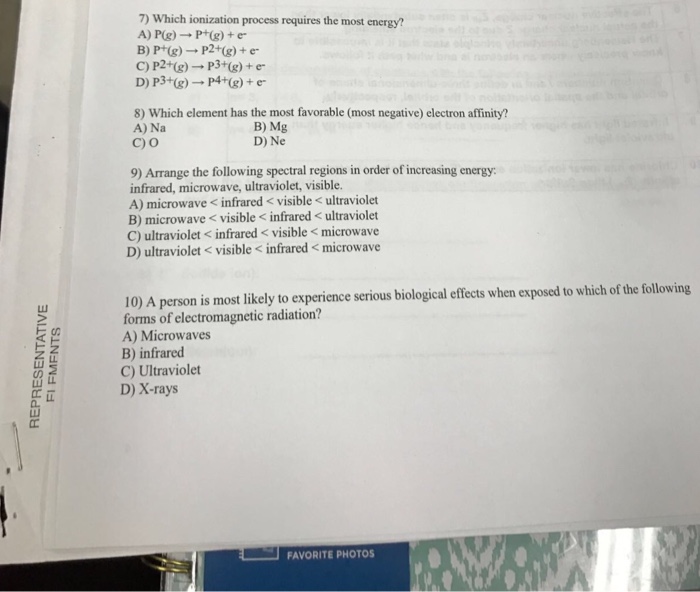Solved Which ionization process requires the most energy? | Chegg.com