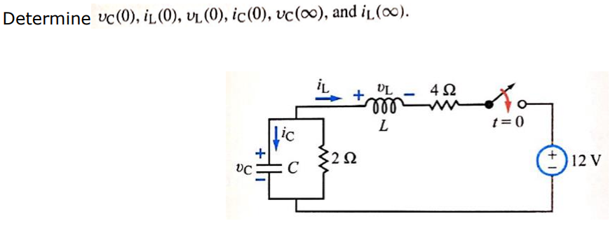 Solved Determine vc(0), iL (0), vL(0), ic(0), vc(oo), and ii | Chegg.com