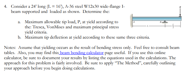Solved 4. Consider a 24' long (L 16), A-36 steel W12x30 | Chegg.com