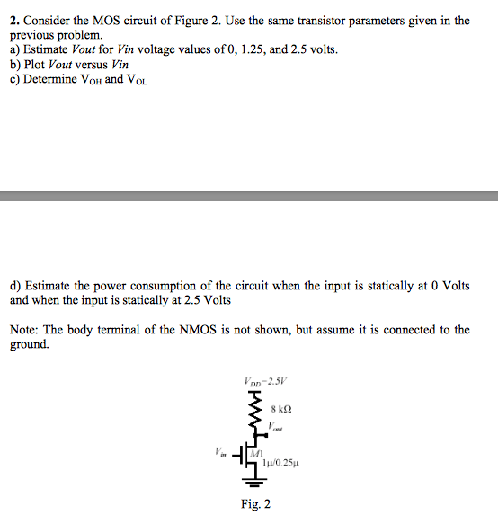 Solved Consider the MOS circuit of Figure 2. Use the same | Chegg.com