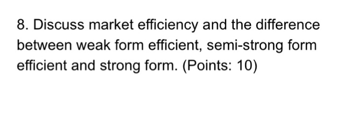 Solved Discuss market efficiency and the difference between | Chegg.com