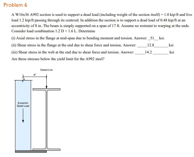 Problem 6 A W16x36 A992 section is used to support a | Chegg.com
