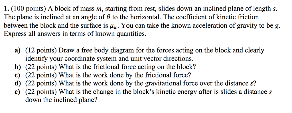 Solved 1. (100 points) A block of mass m, starting from | Chegg.com