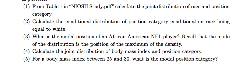 Solved From Table 1 in "NIOSH Study.pdf" calculate the | Chegg.com