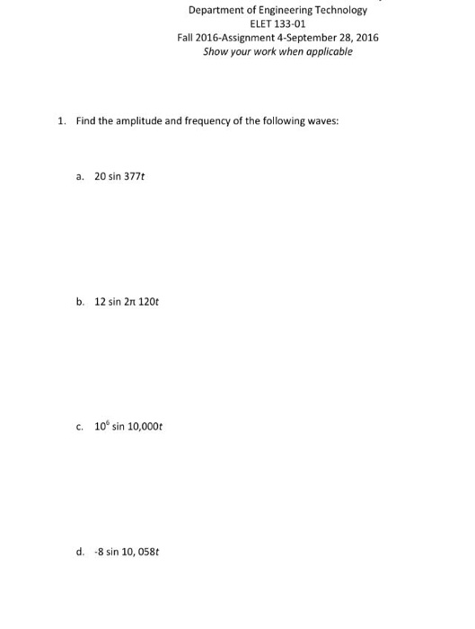 Solved Find the amplitude and frequency of the following | Chegg.com
