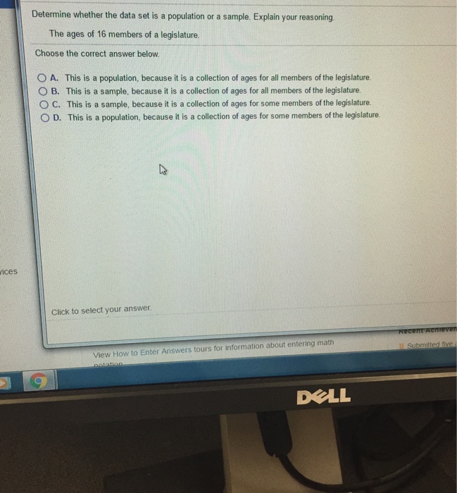 Solved Determine whether the data set is a population or a | Chegg.com