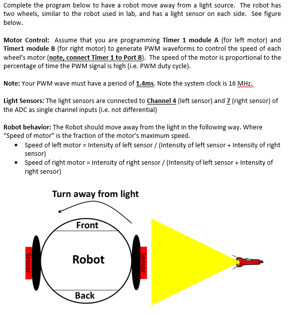 Complete the program below to have a robot move away | Chegg.com