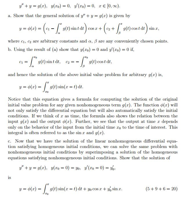 Solved Y" + y = g (x), y (x_0) = 0, y' (x_0) = 0, x element | Chegg.com