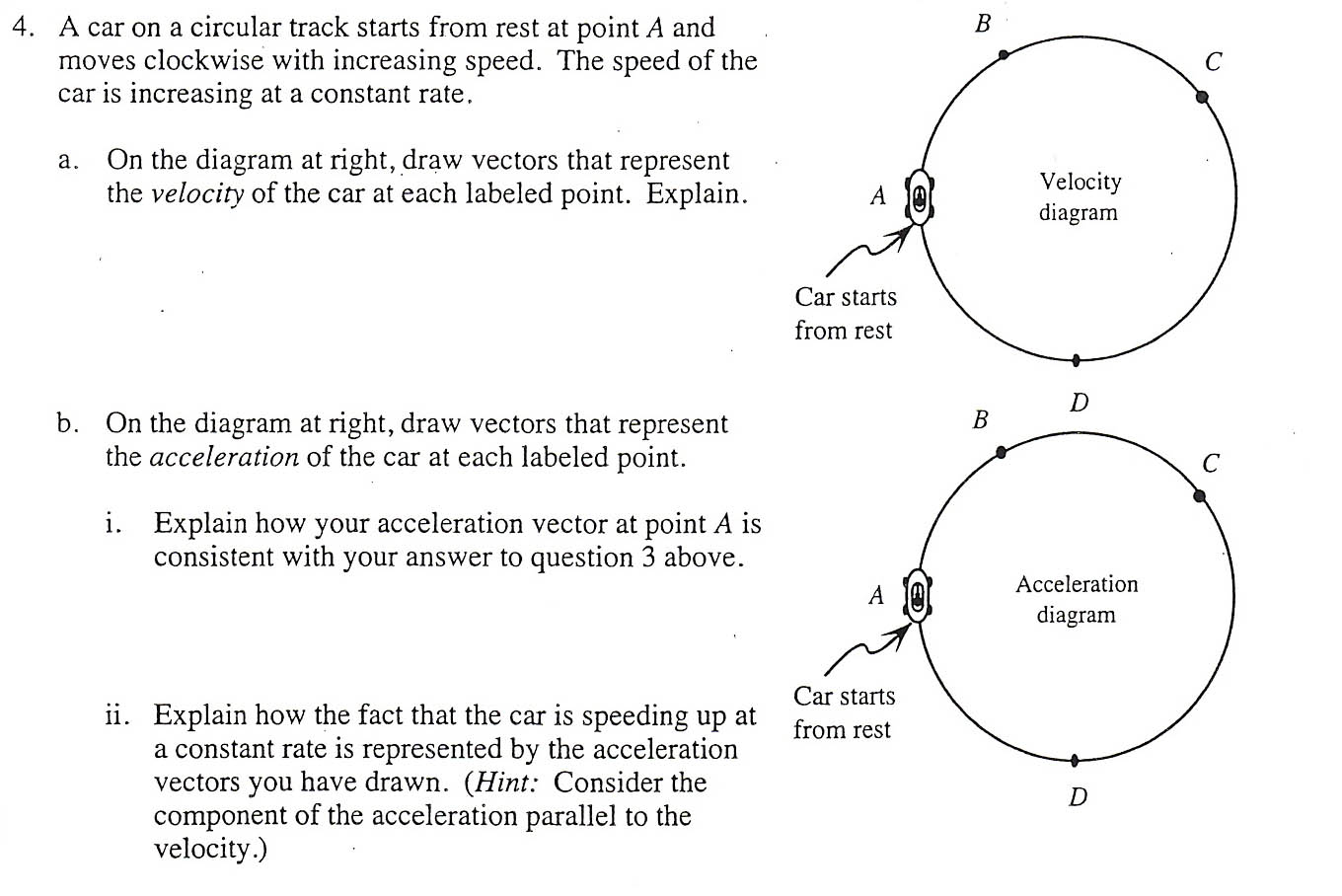 Solved A car on a circular track starts from rest at point A | Chegg.com