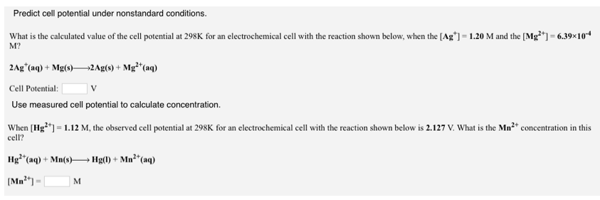 Solved Predict cell potential under nonstandard conditions | Chegg.com