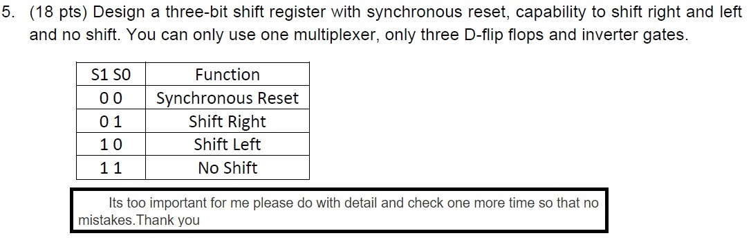 Solved Design a three-bit shift register with synchronous | Chegg.com