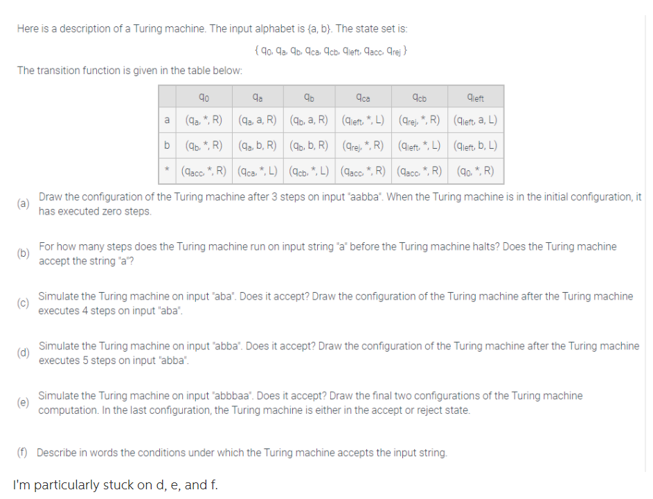 Here is a description of a Turing machine. The input | Chegg.com