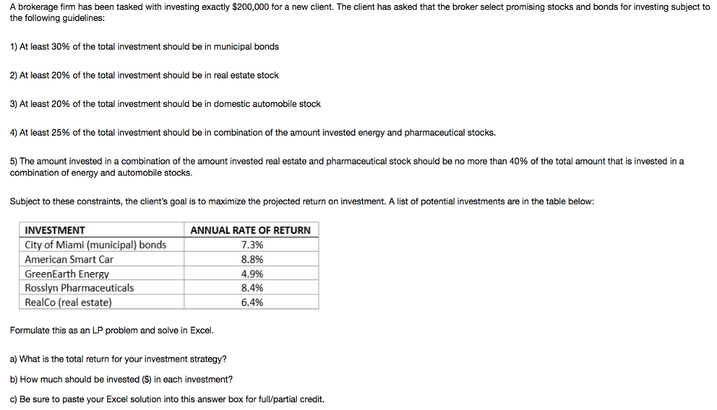 Solved A brokerage firm has been tasked with investing | Chegg.com