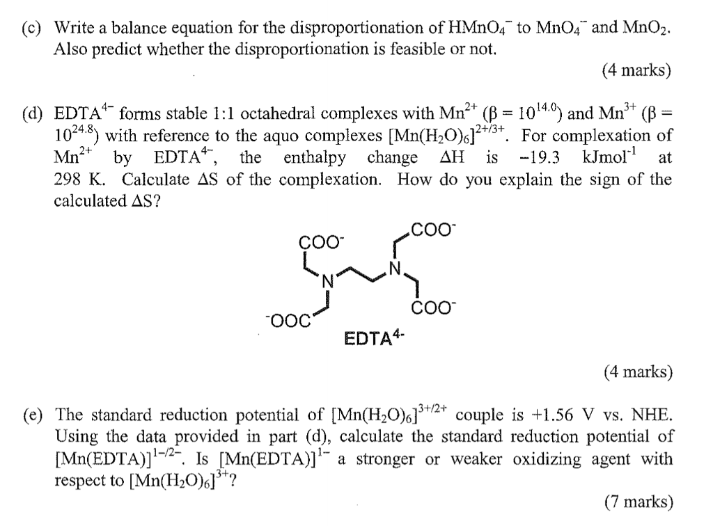 Solved Permanganate (MnO4 ') is a strong oxidizing agent of | Chegg.com