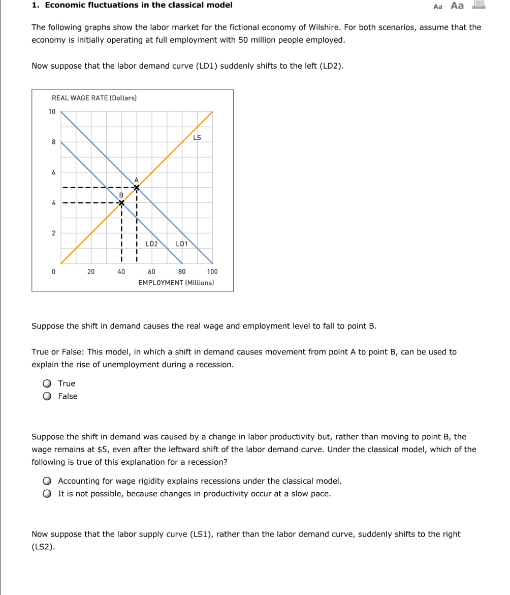 Solved 1 Economic Fluctuations In The Classical Model Aa Aa