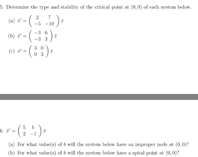 Solved Determine the type and stability of the critical | Chegg.com