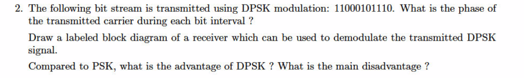 Solved The following bit stream is transmitted using DPSK | Chegg.com