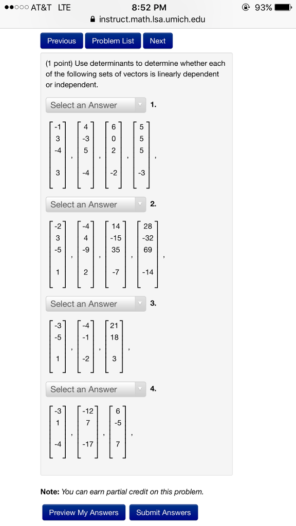 Solved Use determinants to determine whether each of the | Chegg.com