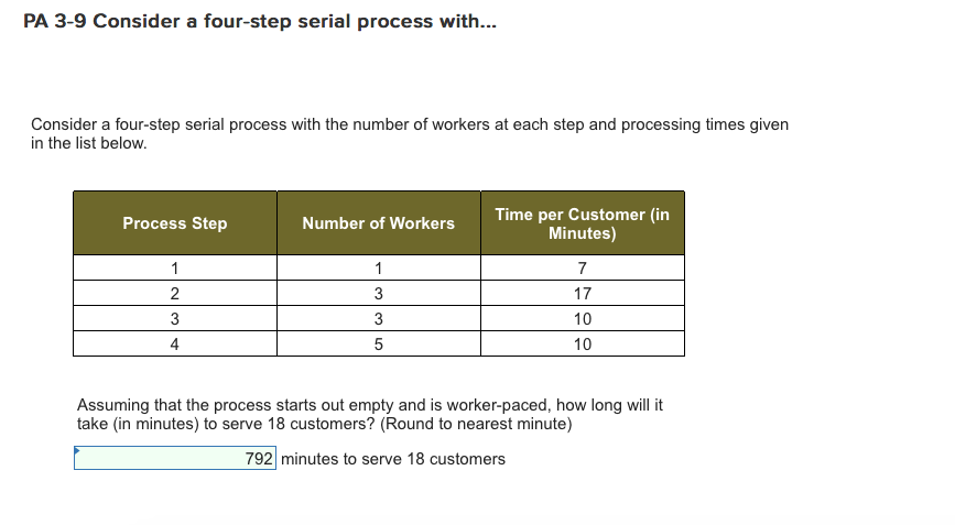 Solved PA 3-9 Consider a four-step serial process with... | Chegg.com