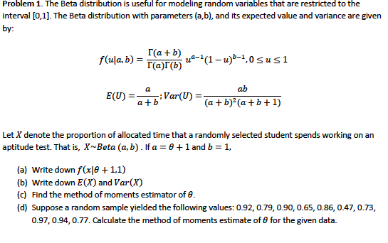 The Beta distribution is useful for modeling random | Chegg.com