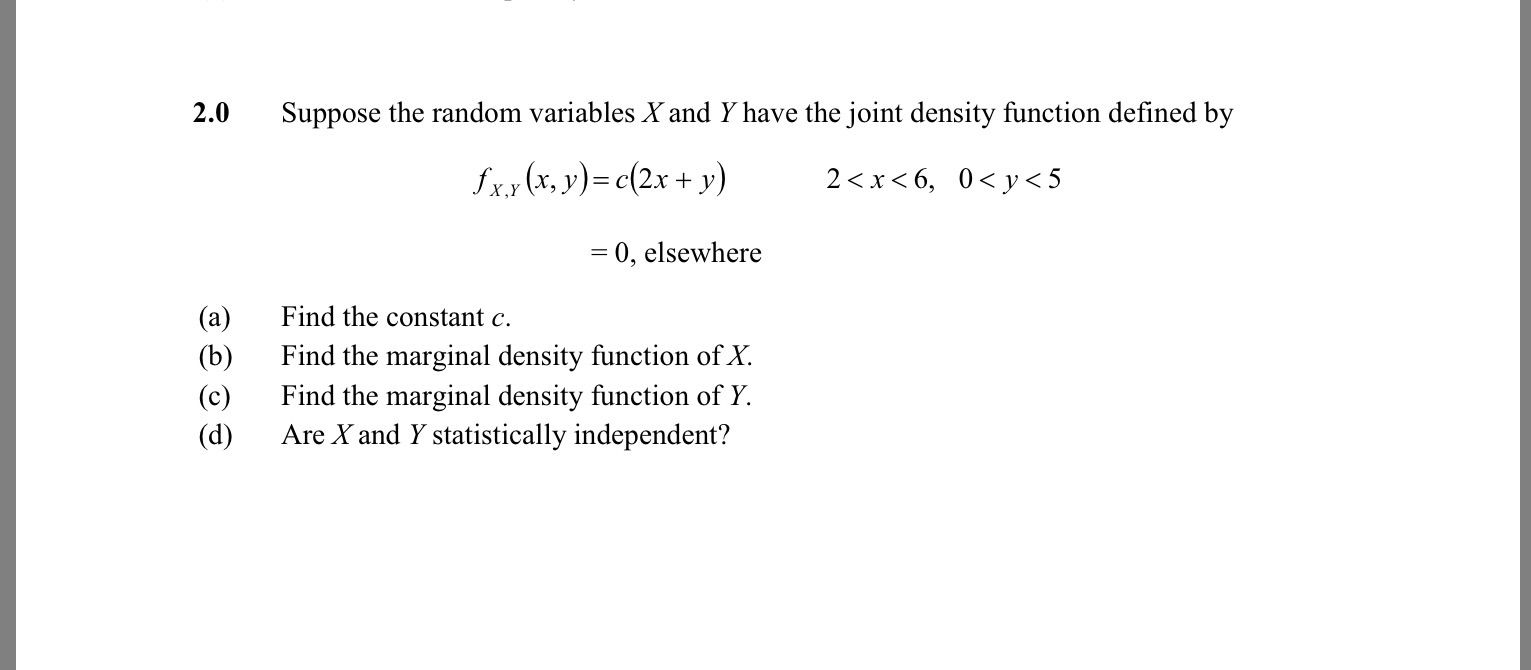 Solved 2 0 Suppose The Random Variables X And Y Have The