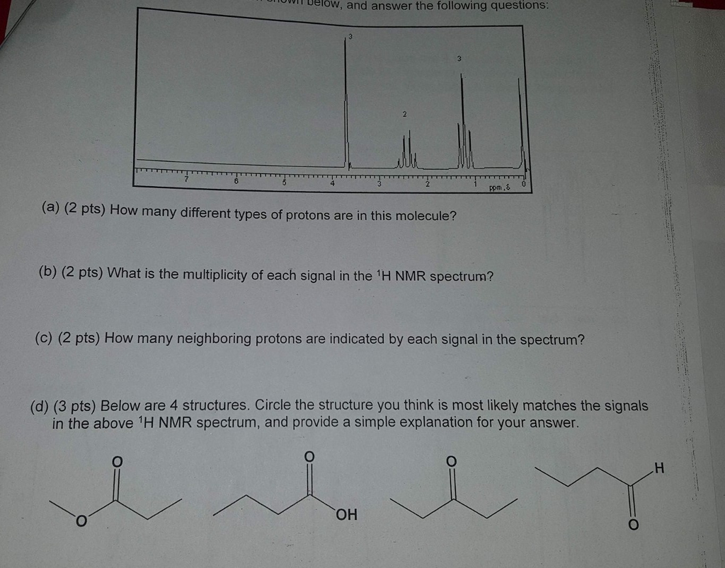 Solved Consider the 1H NMR spectrum shown below, and answer | Chegg.com