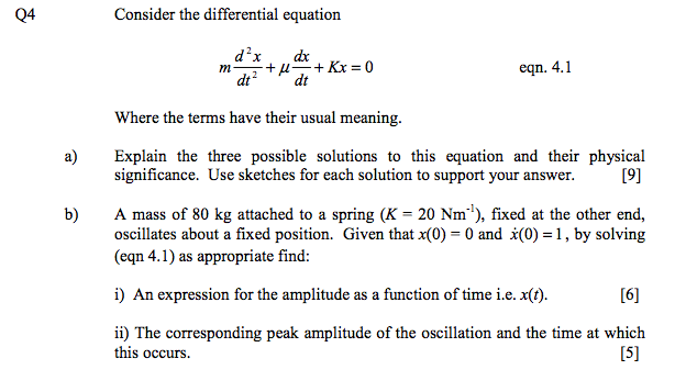 Solved Consider the differential equation m d^2x / dt^2 + mu | Chegg.com