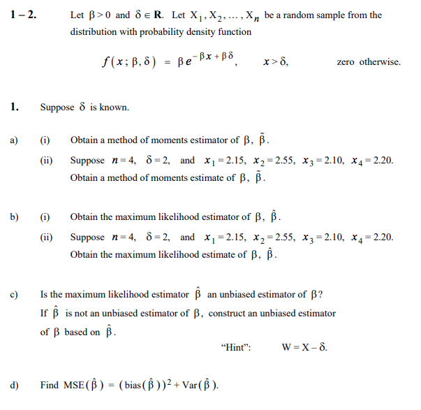 Solved 1-2. Let ?> 0 and ? E R. Let XI, X2, , Xn be a random | Chegg.com