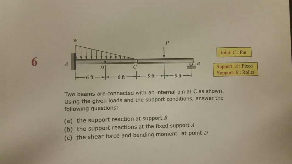 Solved Joint C: Pin Support A: Fixed Support B: Roller Two | Chegg.com