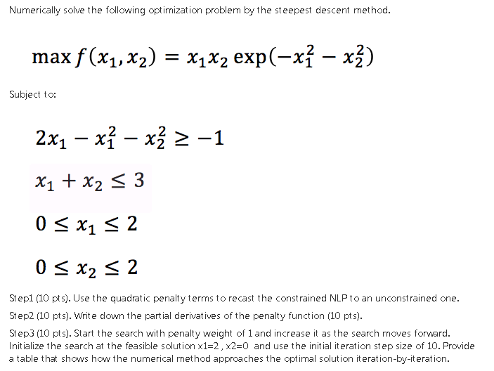 Numerically solve the following optimization problem | Chegg.com