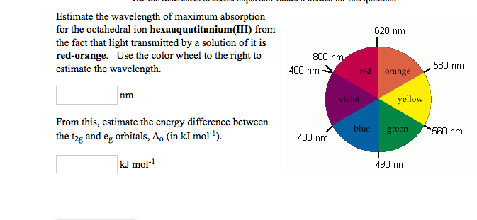 Solved Estimate the wavelength of maximum absorption for the | Chegg.com