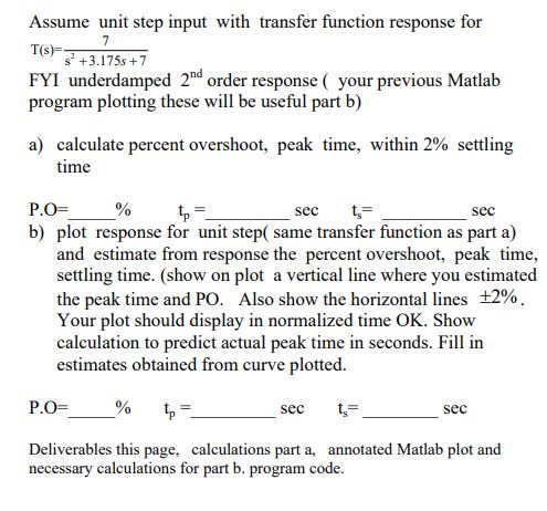 Solved Assume unit step input with transfer function | Chegg.com