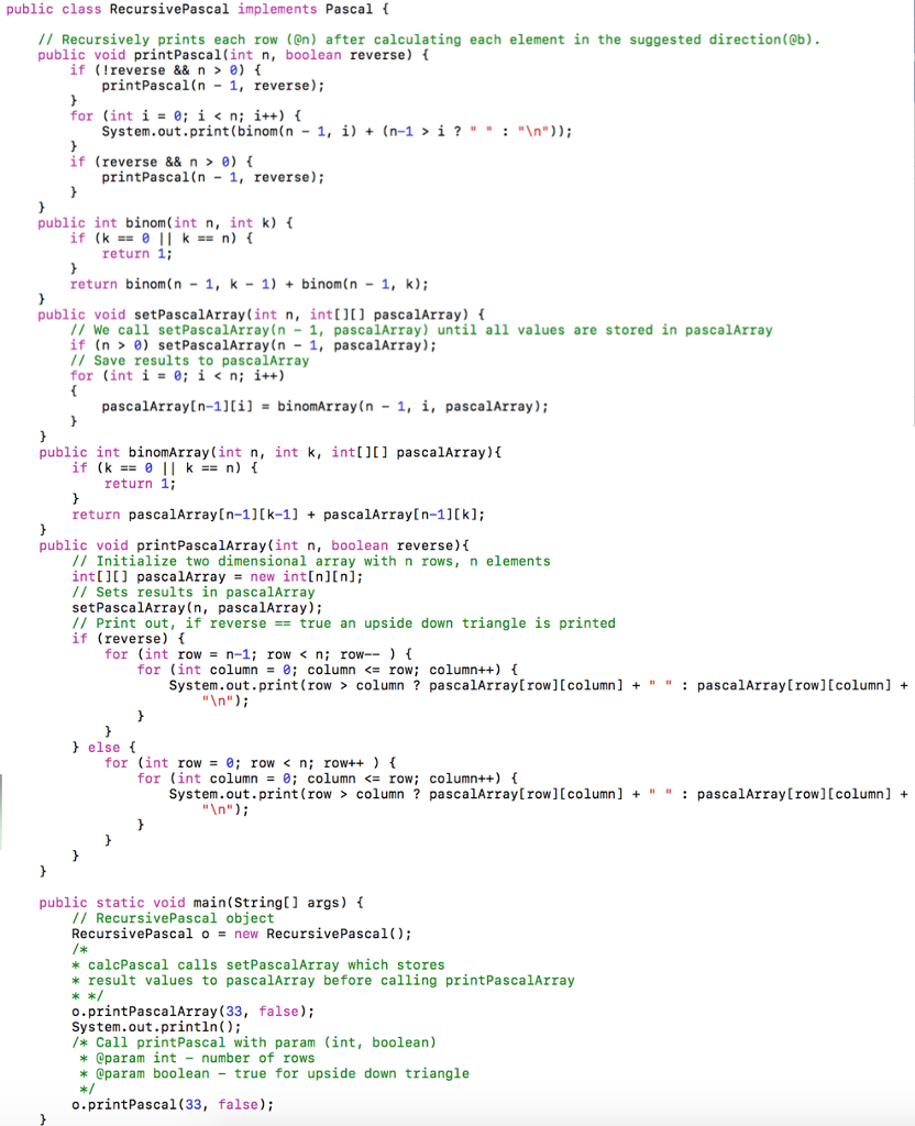public class RecursivePascal implements Pascal { // | Chegg.com