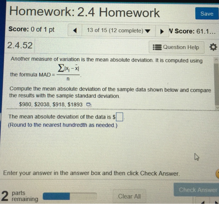 Solved Another measure of variation is the mean absolute | Chegg.com