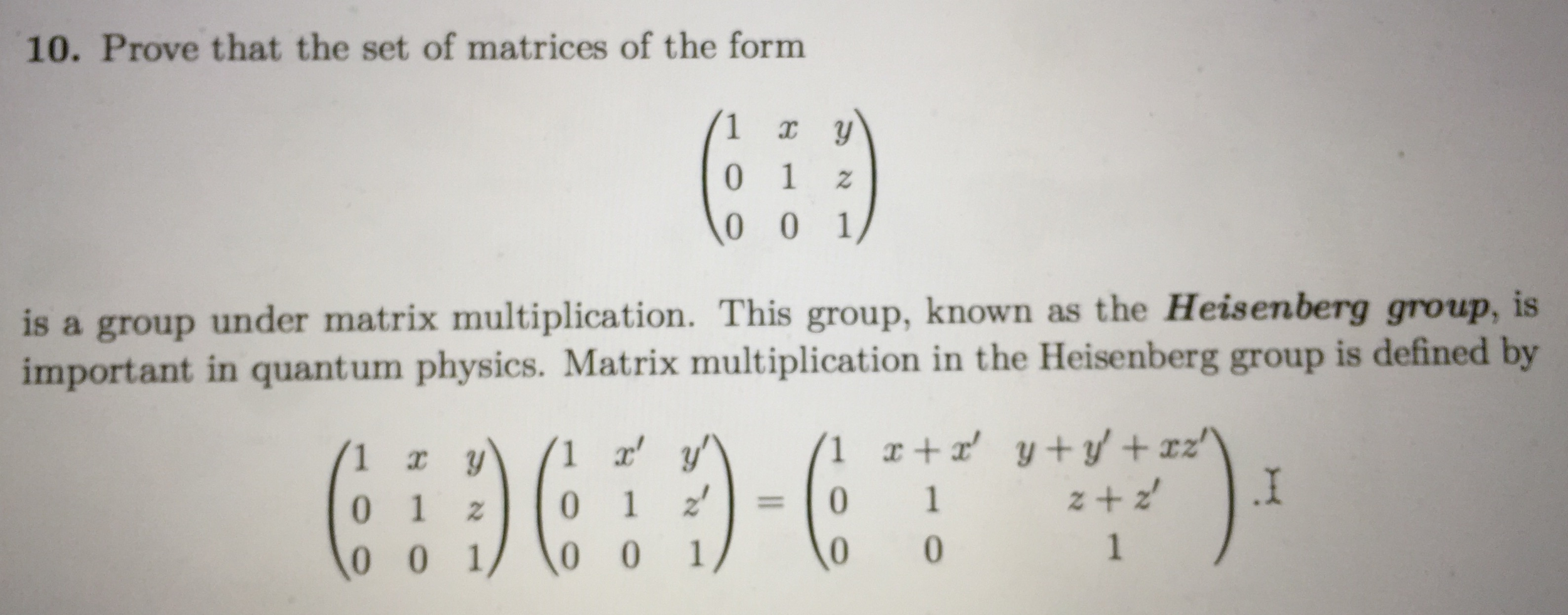 Solved Prove that the set of matrices of the form (1 x y 0 | Chegg.com