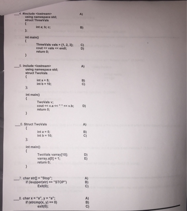 Solved Include Using Namespace Std Struct Threevals 8054
