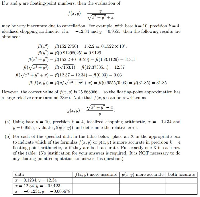 Solved If r and y are floating-point numbers, then the | Chegg.com
