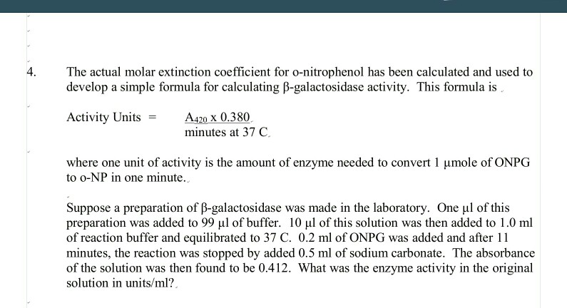 Solved 4. The actual molar extinction coefficient for | Chegg.com