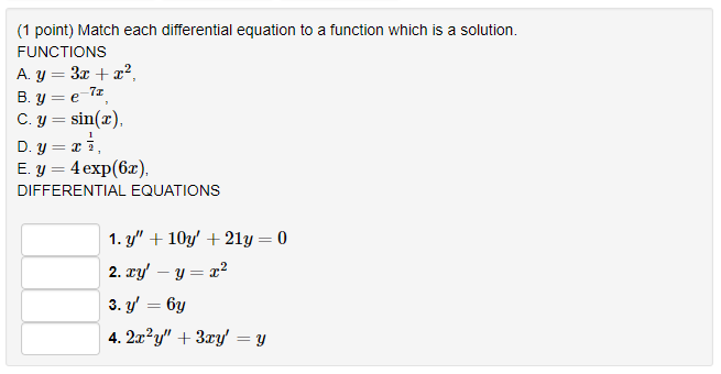 Solved (1 point) Match each differential equation to a | Chegg.com