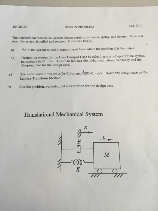 The translation mechanical system shown consists of a | Chegg.com