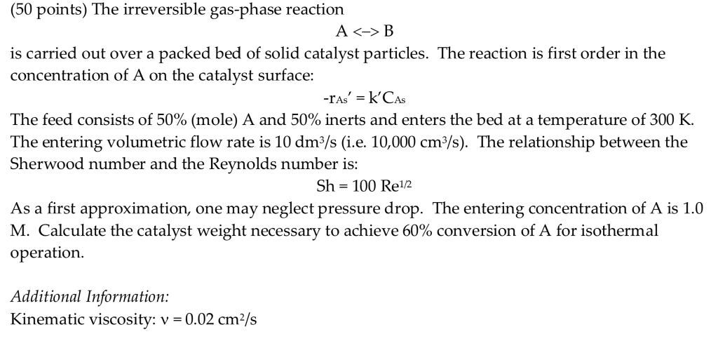 Solved 50 points) The irreversible gas-phase reaction A B | Chegg.com