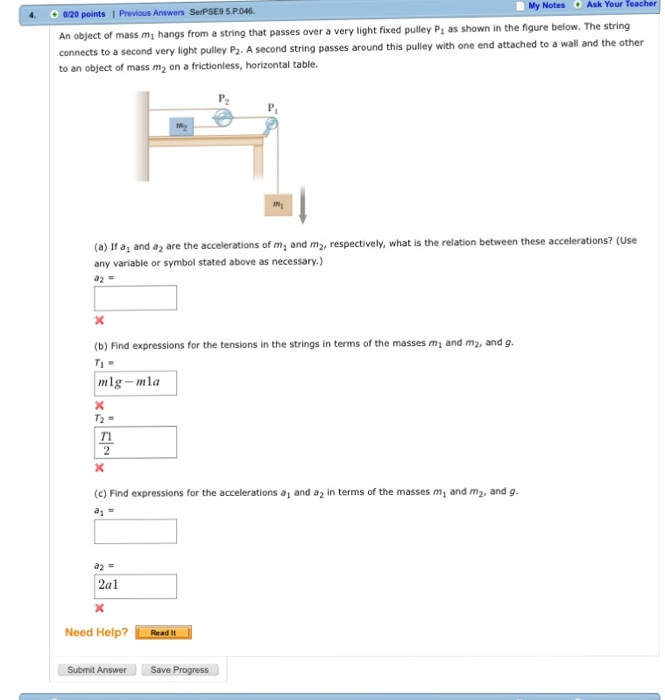 Solved An object of mass m1 hangs from a string that passes | Chegg.com