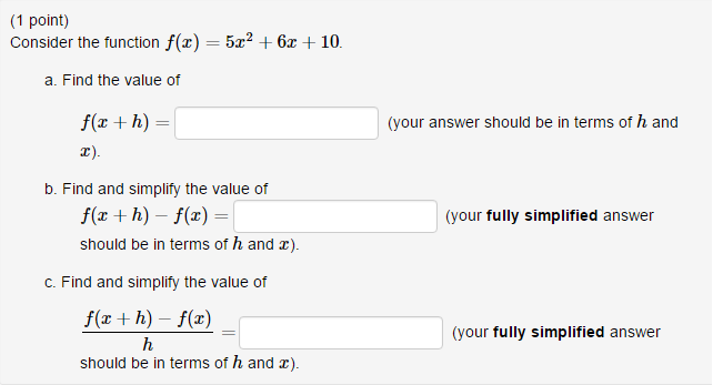 Solved Consider the function f(x) = 5x^2 + 6x + 10. Find | Chegg.com
