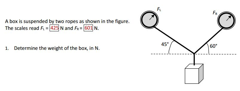 Solved A box is suspended by two ropes as shown in the | Chegg.com