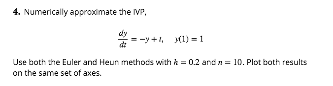 Solved Numerically approximate the IVP, dy/dt = - y + t, y | Chegg.com