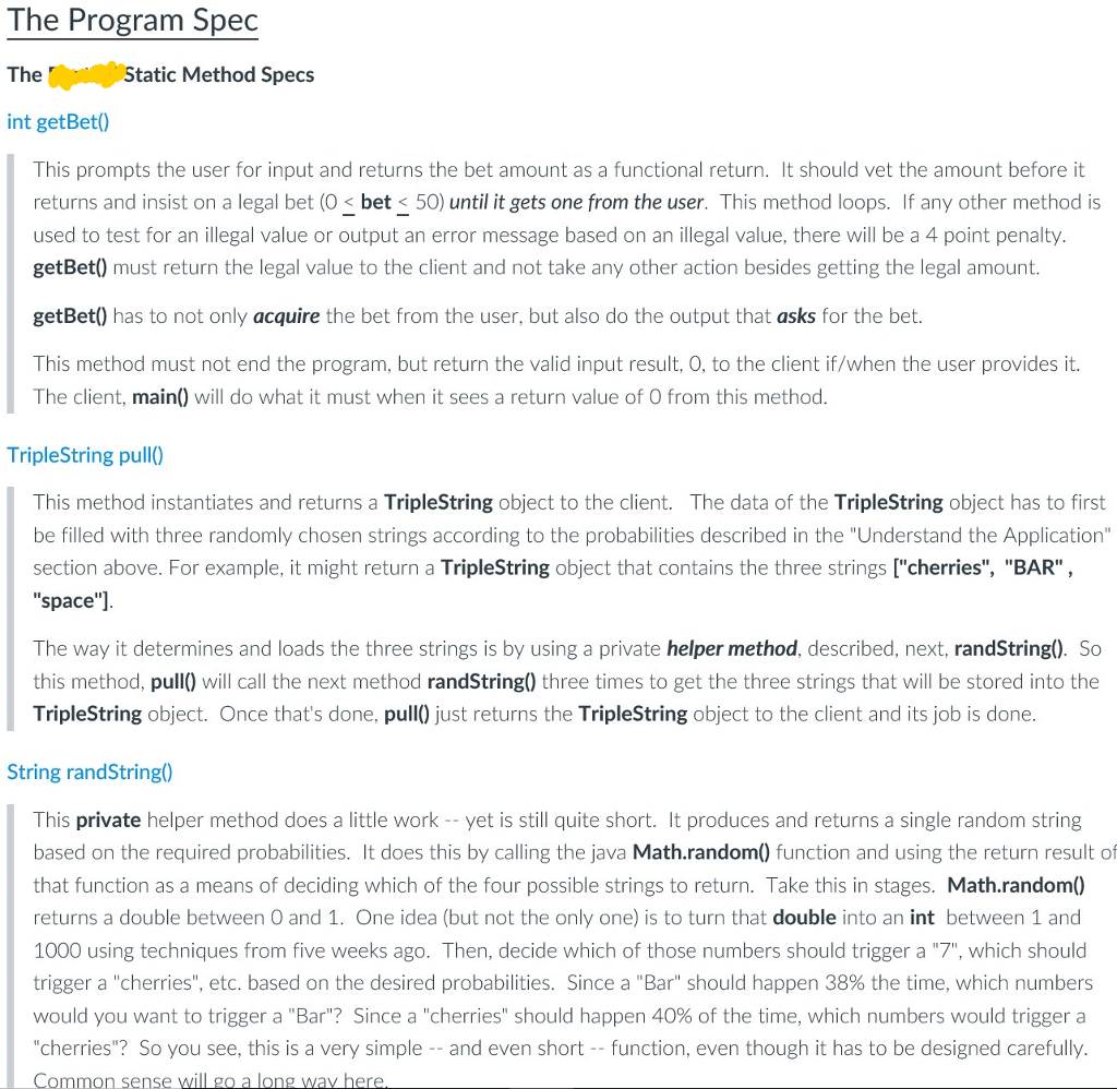 Solved Assignment 7 - Casino with Methods and a Class For | Chegg.com
