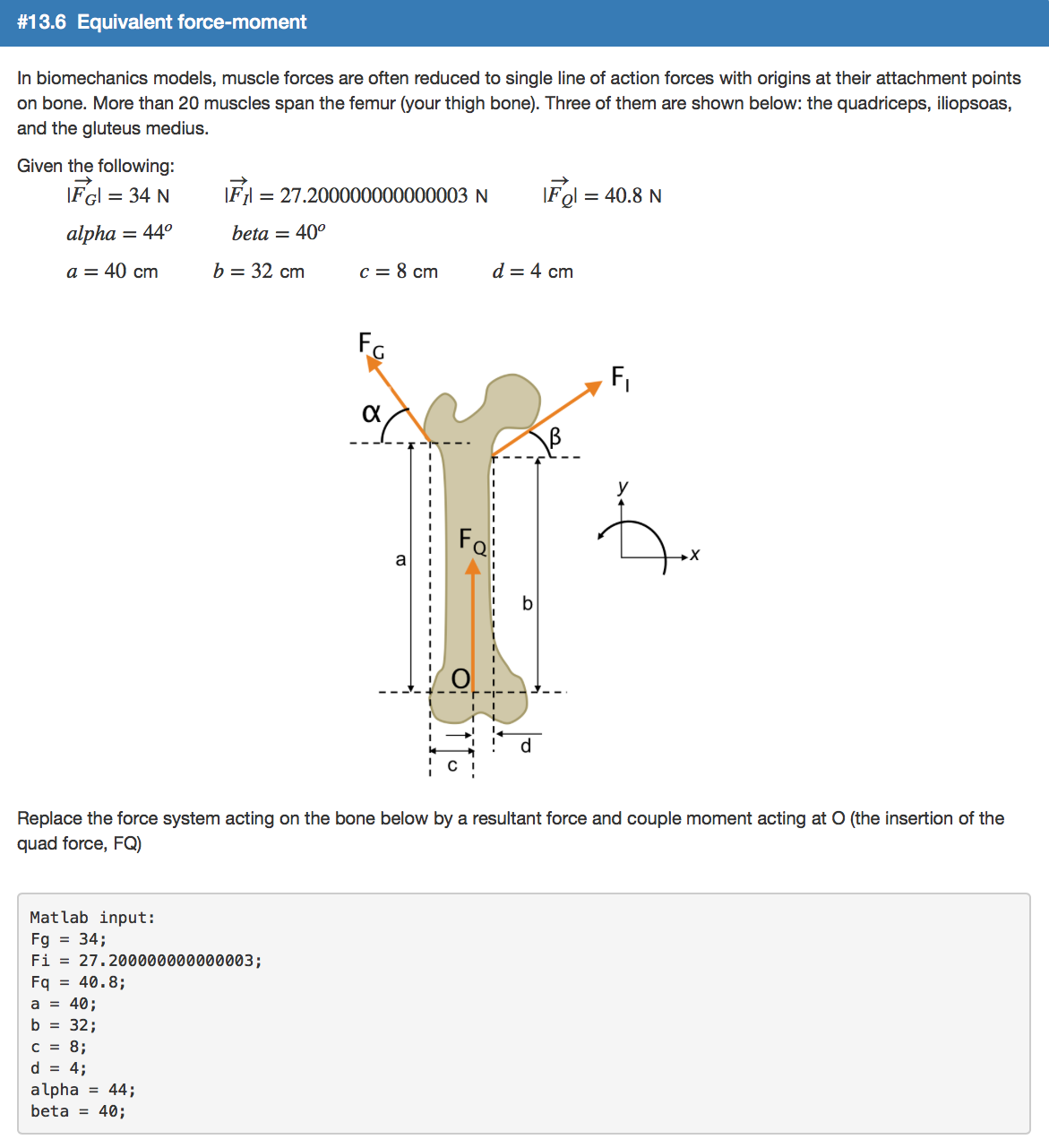 Solved #13.6 Equivalent force-moment In biomechanics models, | Chegg.com